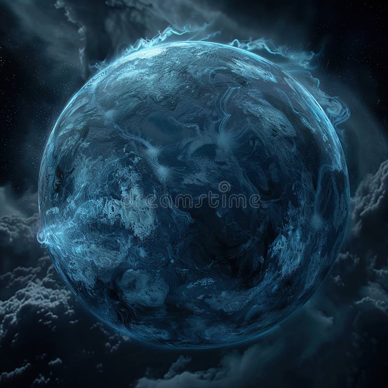 Frozen Planet in Space, Glowing Blue Stock Photo - Image of blue ...