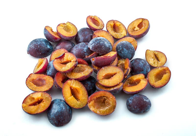 Frozen Plum Close-up Isolated on White Stock Image - Image of plum ...