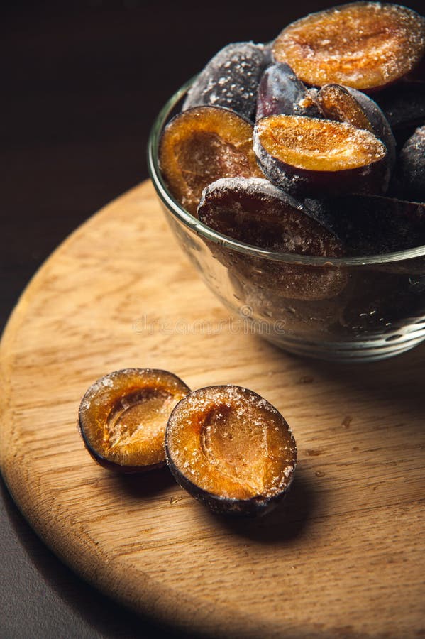 Frozen plums stock photo. Image of glass, desk, kitchen - 51182636