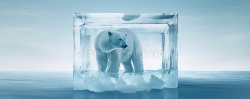 Frozen Polar Bear in Ice Cube AI Generated Stock Illustration ...