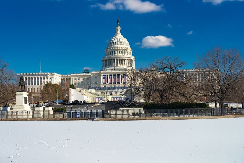 Frozen Pond in Front of the Capitol Building in Washington DC in Winter ...