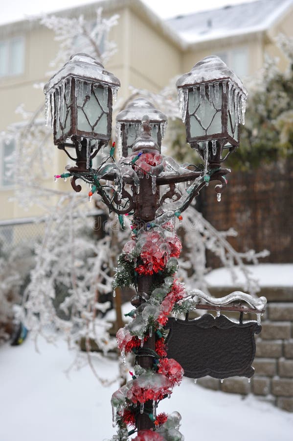 Frozen post lamp stock photo. Image of tree, yard, street - 46490270