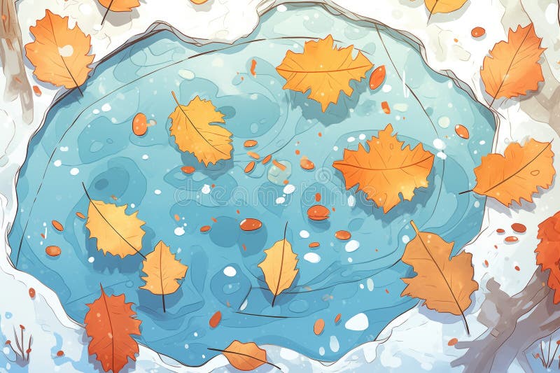A Frozen Puddle with Leaves Trapped Under the Surface Stock Image ...