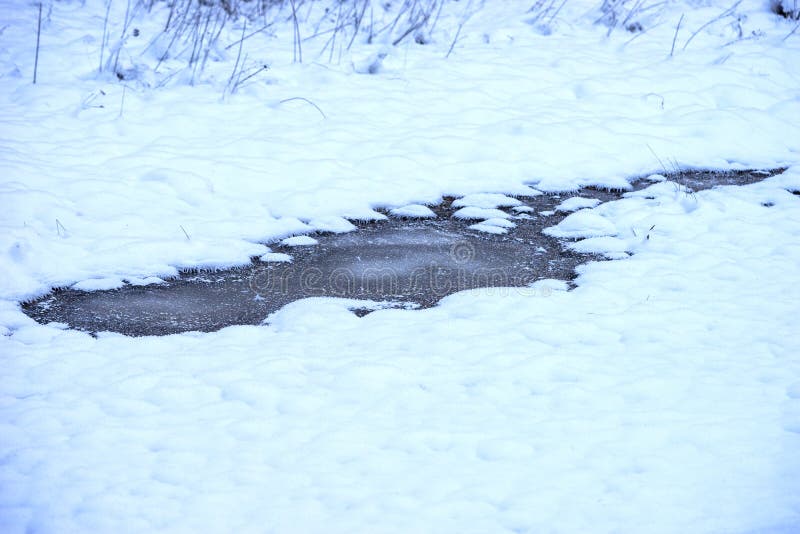 Frozen Puddle on the Snow Floor Stock Photo - Image of aqua, deep ...