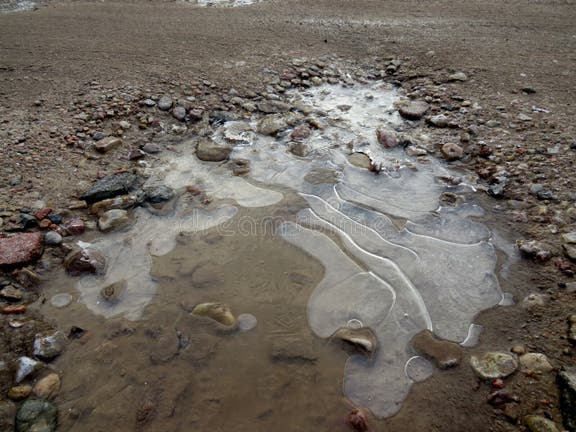 Frozen Puddle with Stones Close Up Stock Image - Image of freeze ...