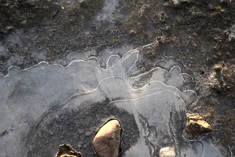 Frozen puddle winter time stock image. Image of frost - 170519439