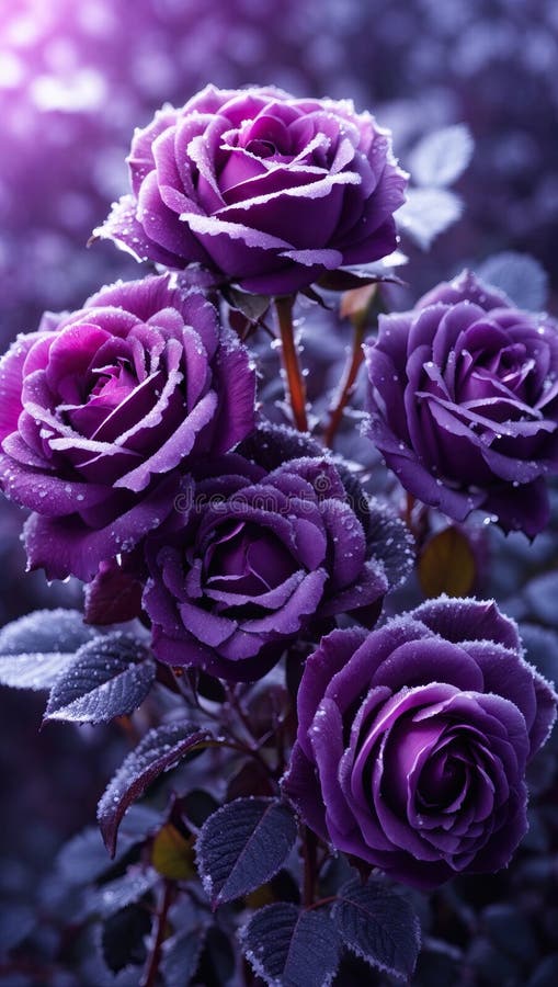 Frozen Purple Roses, Real Photo Stock Illustration - Illustration of ...