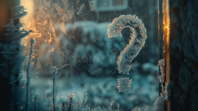 Frozen Question Mark on Frosty Window with Snowy Background. Stock ...
