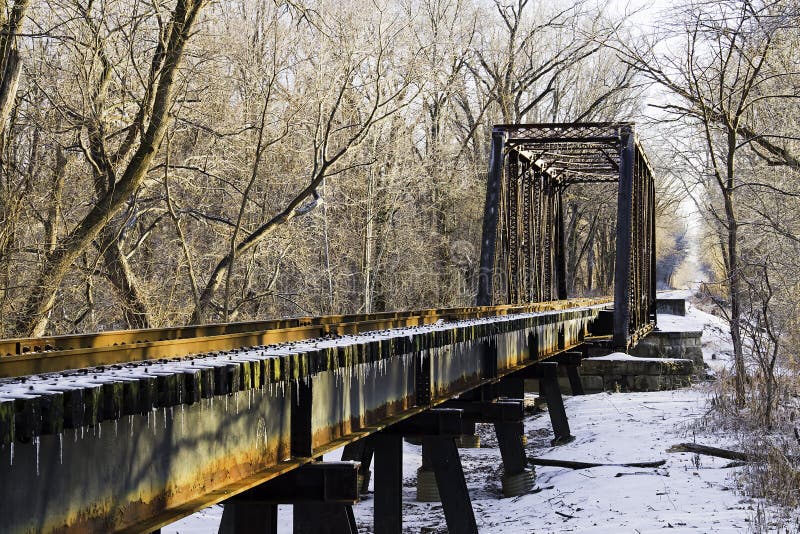 Frozen Railroad Trestle Bridge Stock Image - Image of snow, frigid ...