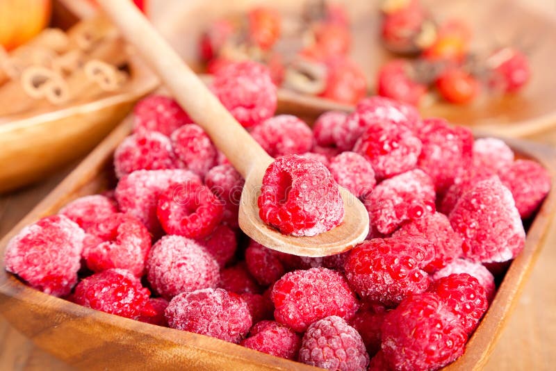 Frozen Raspberries with Sugar Slices Stock Image - Image of fresh ...