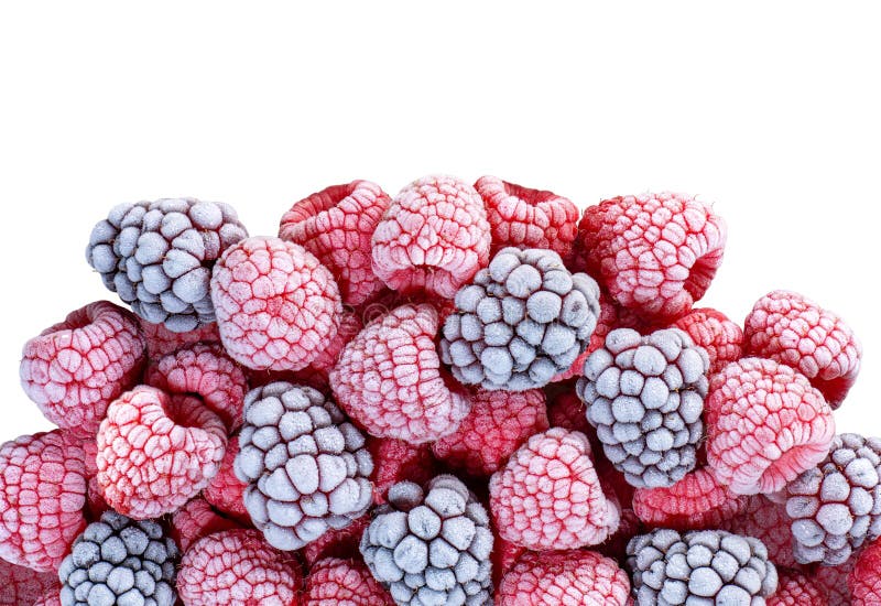 Frozen Raspberries and Blackberries Covered with White Ice Stock Photo ...