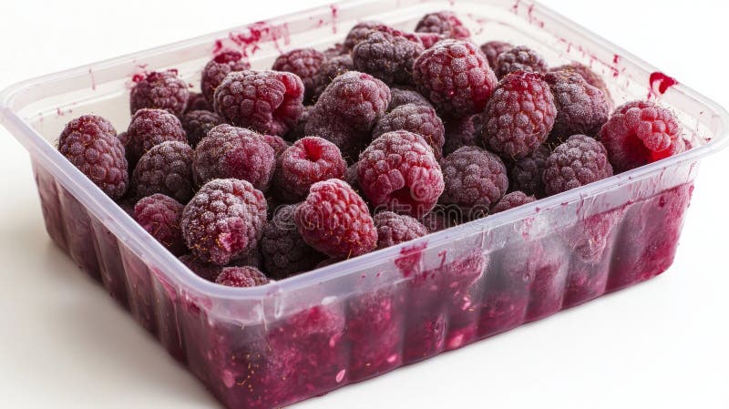Frozen Raspberries in a Clear Plastic Container Stock Illustration ...