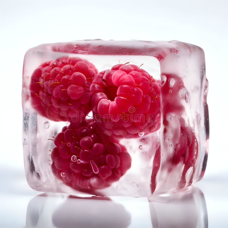 Frozen Raspberries in an Ice Cube. Stock Illustration - Illustration of ...