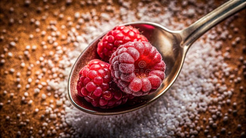 Frozen Raspberries in Spoon with Sugar Crystals Stock Photo - Image of ...