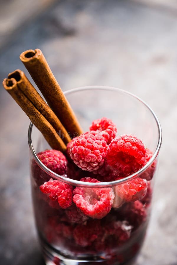 Frozen Raspberry with Cinnamon in Glass. Stock Photo - Image of season ...