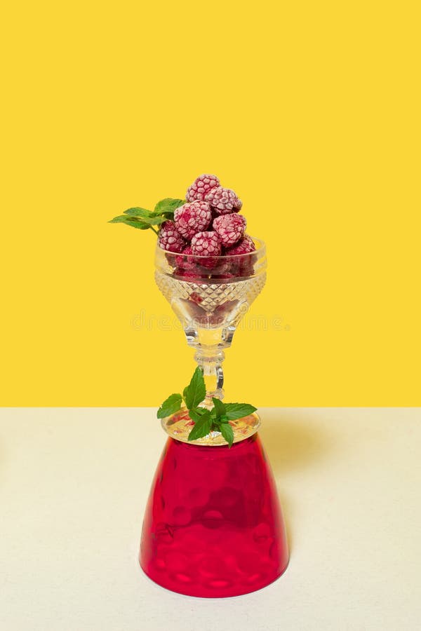 Frozen Raspberry Fruit with Mint in a Glass. Still Life Stock Image ...