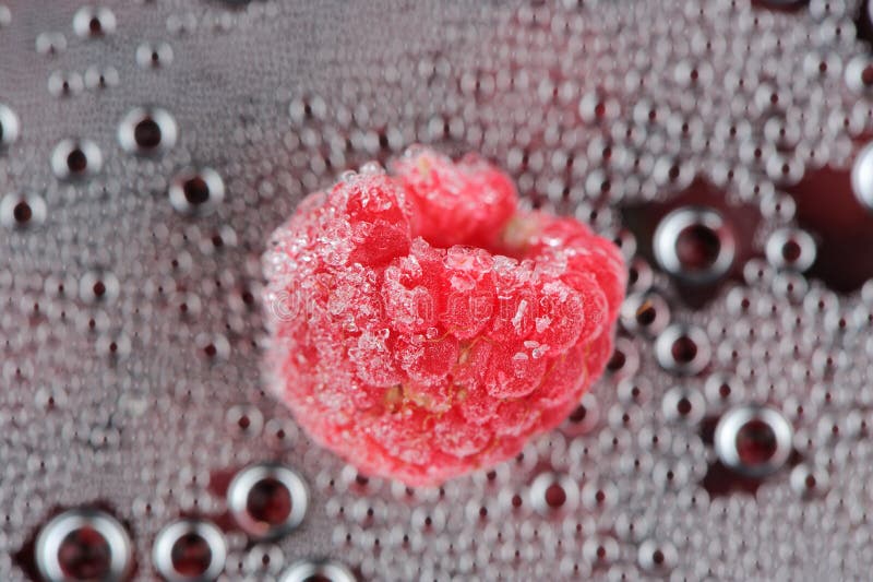 Frozen Raspberry on Water Drops Background Stock Image - Image of ...