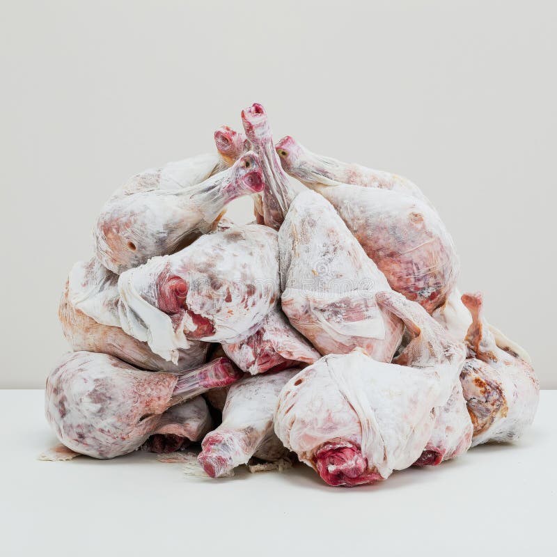 Frozen Raw Poultry Legs Piled on White Surface Display Clean and ...