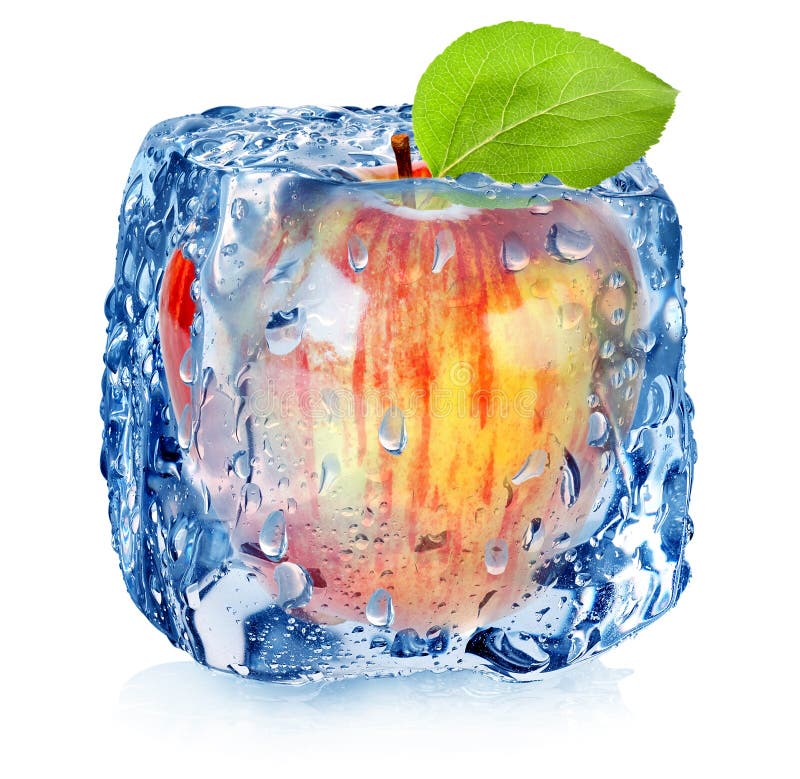 Ice cube and red apple stock image. Image of leaf, food - 27728365