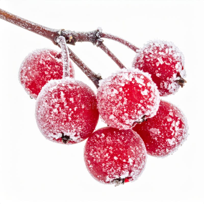 Frozen Red Berries on a Branch Against White Background Stock ...
