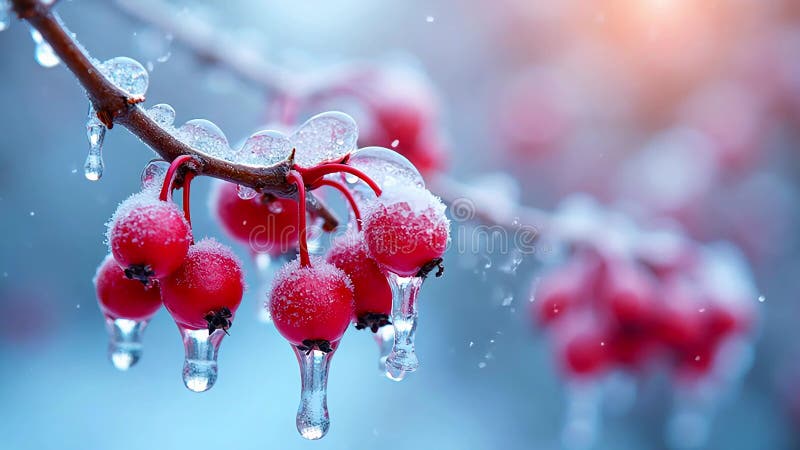 Frozen Red Berries on Icy Branch in Winter Morning Stock Footage - Video of landscape, rowan ...