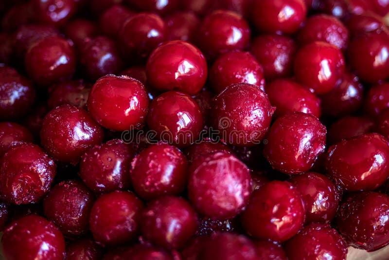 Frozen Red Cherry. Juicy Ripe Berry. View from Top. Background Full ...