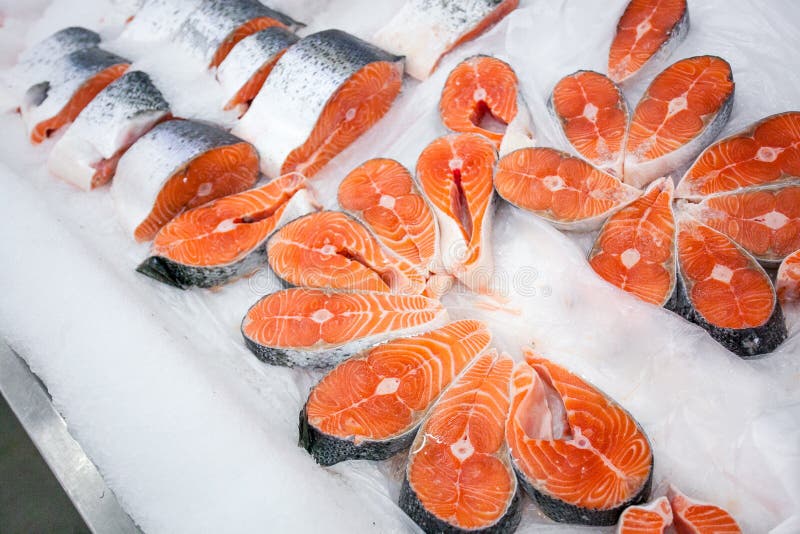Frozen Red Fish Steaks in a Market Stock Photo - Image of horizontal ...