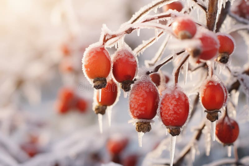 Frozen Red Rose Hips in Winter Time Stock Illustration - Illustration ...
