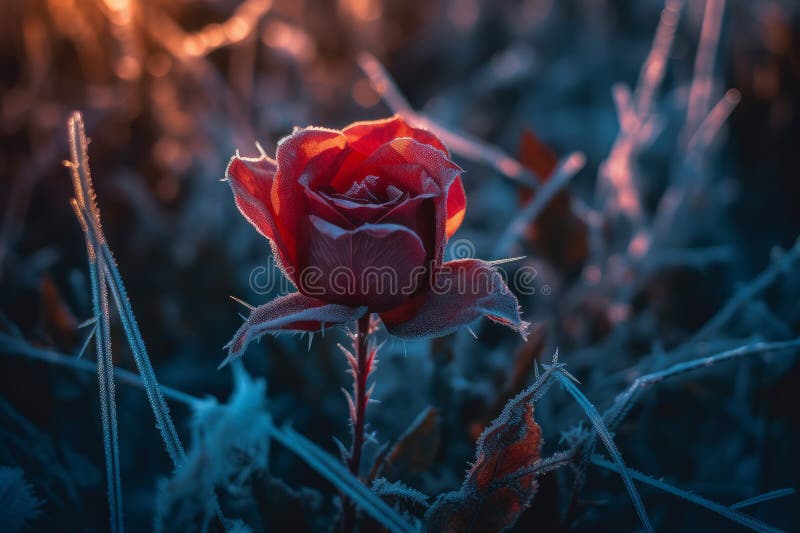 Frozen Red Rose. Generate Ai Stock Photo - Image of closeup, cold ...