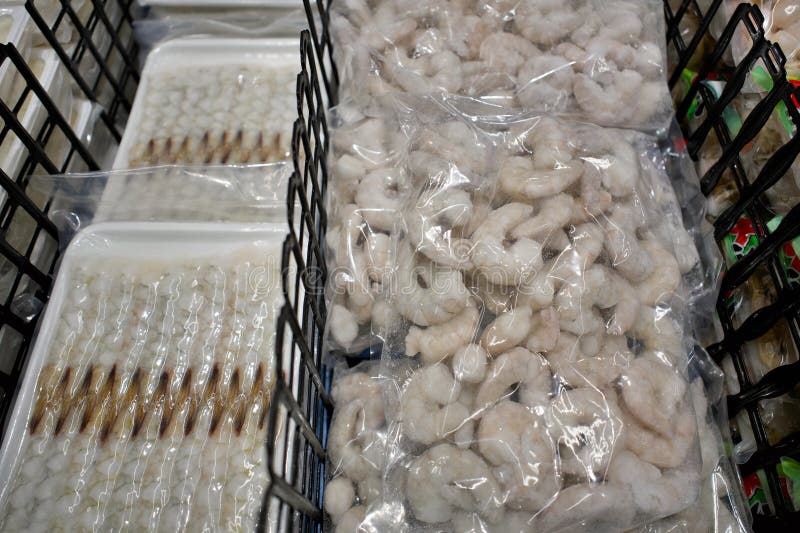 Frozen Retail Packed Peeled Shrimp Stock Image - Image of head ...