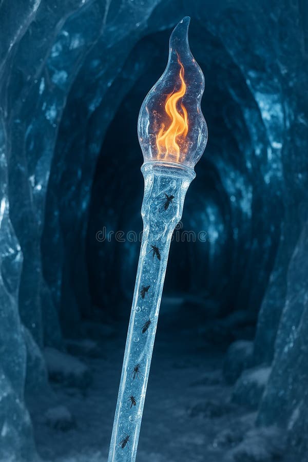 Frozen Ritual Staff with Flame Inside Icy Cavern Stock Illustration ...