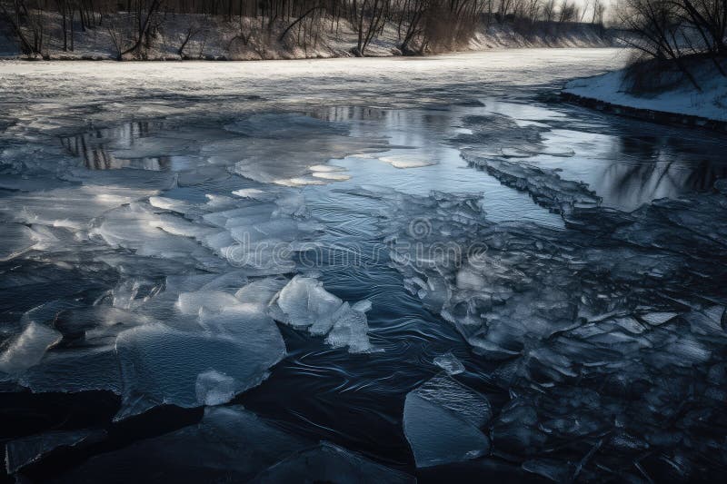 Frozen River, with Broken Ice Forming Patterns and Shapes Stock ...