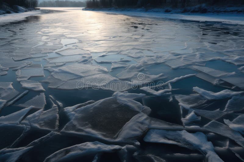 Frozen River, with Broken Ice Forming Patterns and Shapes Stock ...