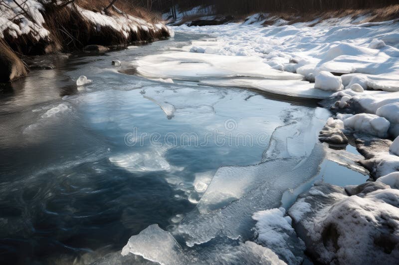 Frozen River with Broken Ice, Showing the Current and Flow of Water ...