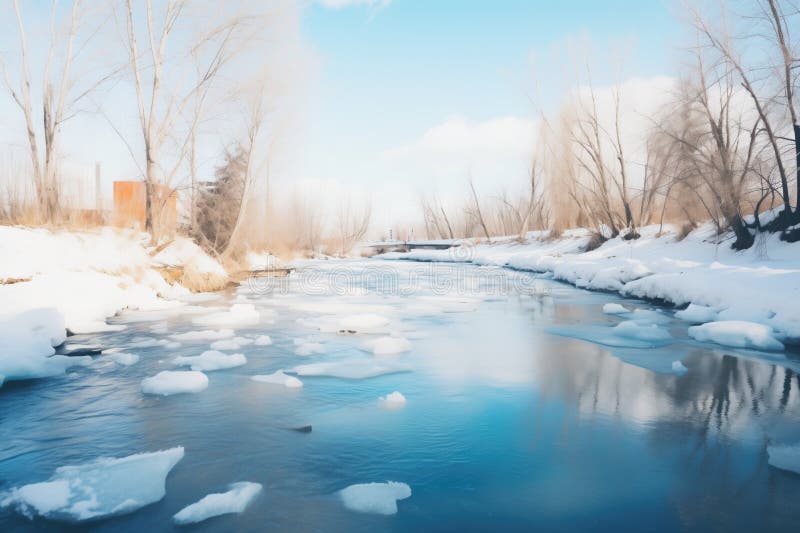 Frozen River with Clear Blue Ice Sections Stock Image - Image of blue, frozen: 301277513