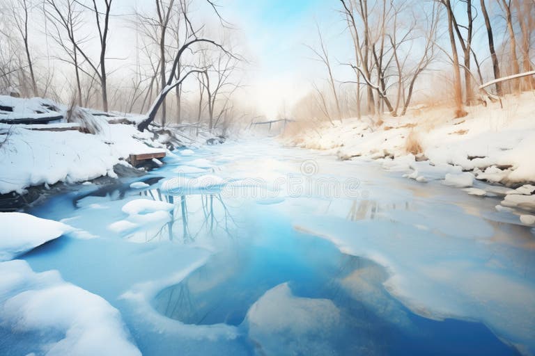 Frozen River with Clear Blue Ice Sections Stock Illustration - Illustration of pattern, natural ...