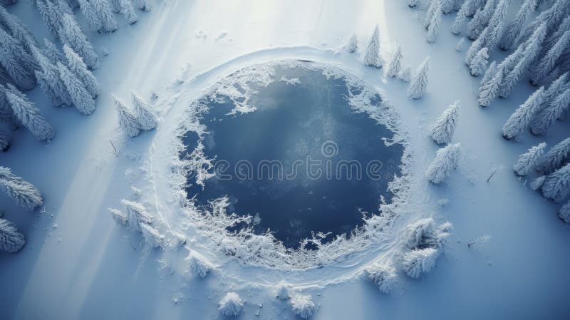 Frozen River in Cold Snowy Forest Area in Winter Time. Neural Network ...