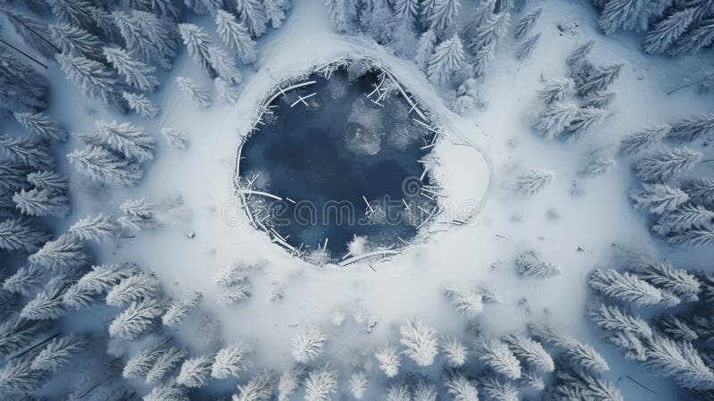 Frozen River in Cold Snowy Forest Area in Winter Time. Neural Network ...