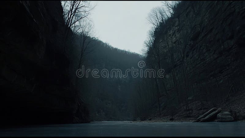 Frozen River Gorge Winter Landscape, Moody Nature Backdrop Stock Image ...