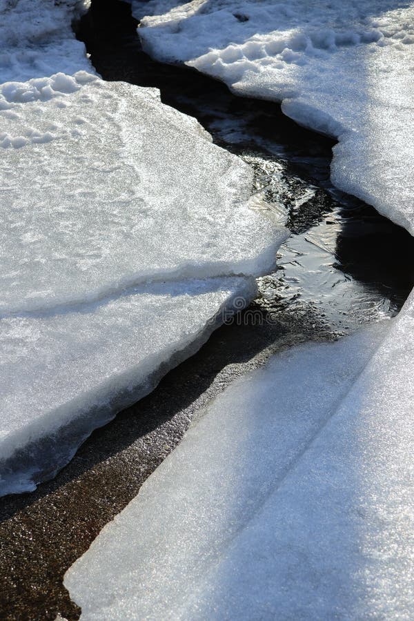 A Frozen River with Ice Chunks and Cracks in the Ice Stock Photo ...