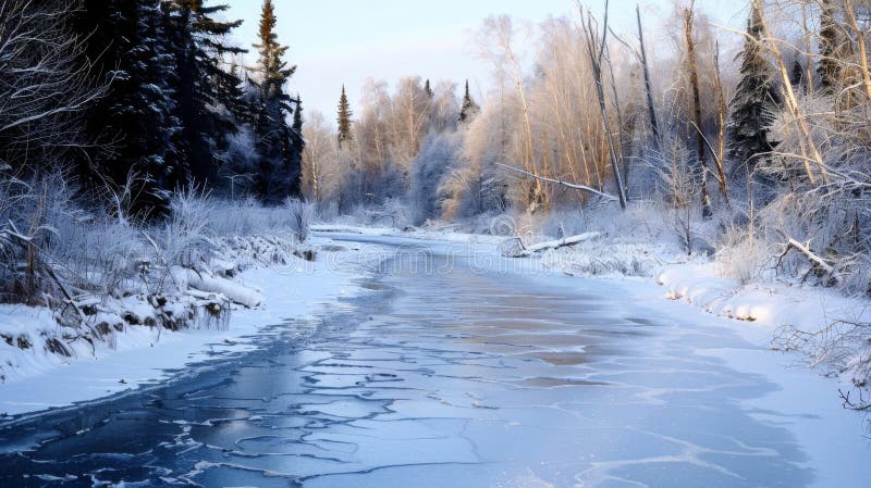 A Frozen River Its Surface Completely Still and Solid As Arctic Winds ...