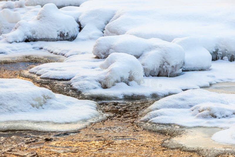 Frozen River with Open Water between Ice Floes Stock Image - Image of ...