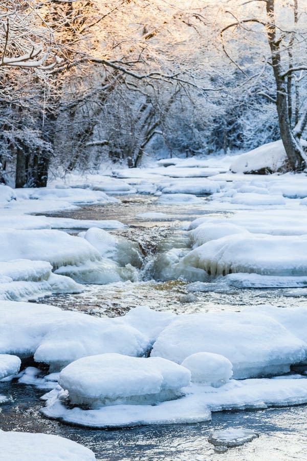 Frozen River with Snow and Ice Stock Photo - Image of countryside, cold ...