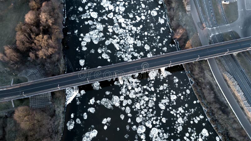 Frozen River Top View. River Bridge Stock Image - Image of scene, rock ...