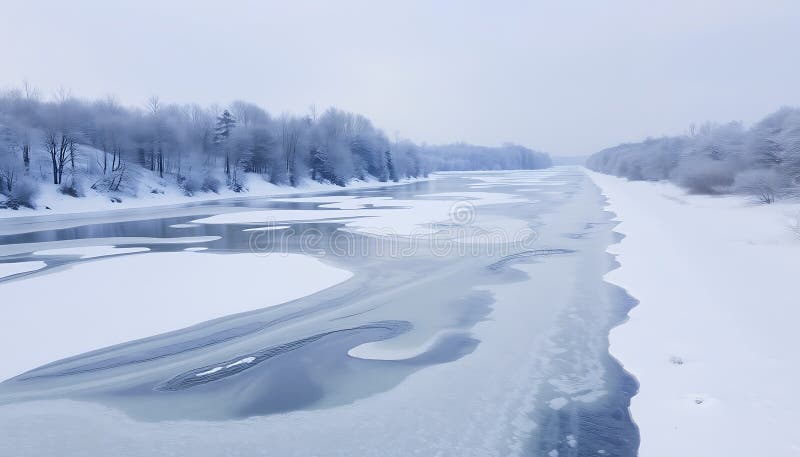 Frozen River Winter Landscape, Representing Winter Scenery and Ice Formations Generative AI ...