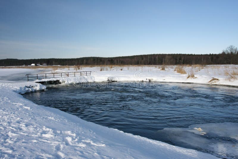 Frozen river in winter stock photo. Image of early, flake - 85559346