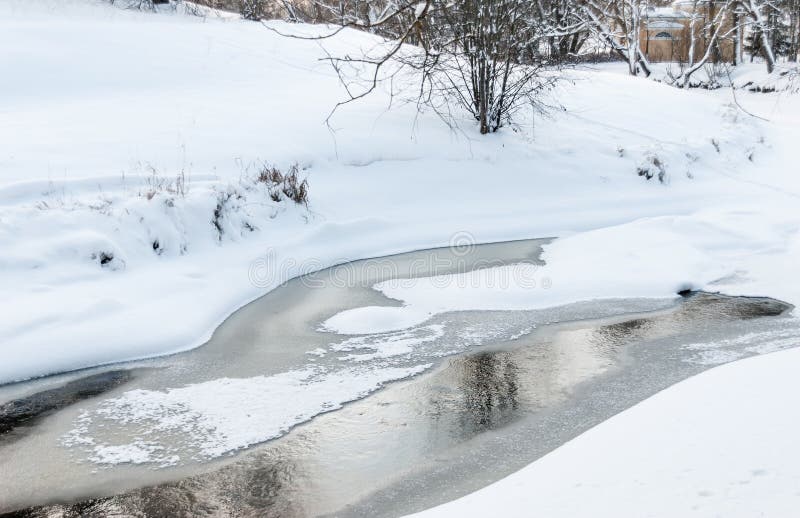 Open Water at a River with Snow and Ice Stock Image - Image of ...