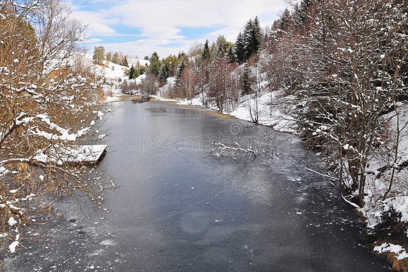 Frozen river in wintertime stock image. Image of frozen - 59218065
