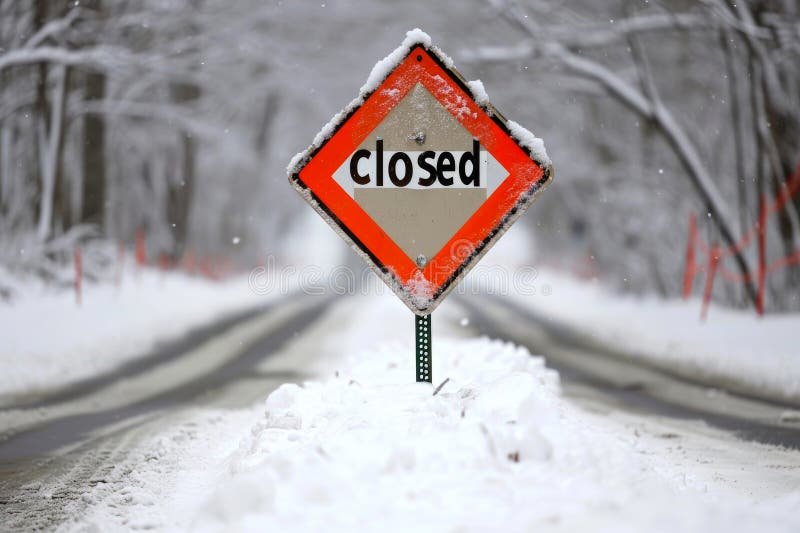 Frozen Road Closed Sign. Generative Ai. Stock Illustration ...