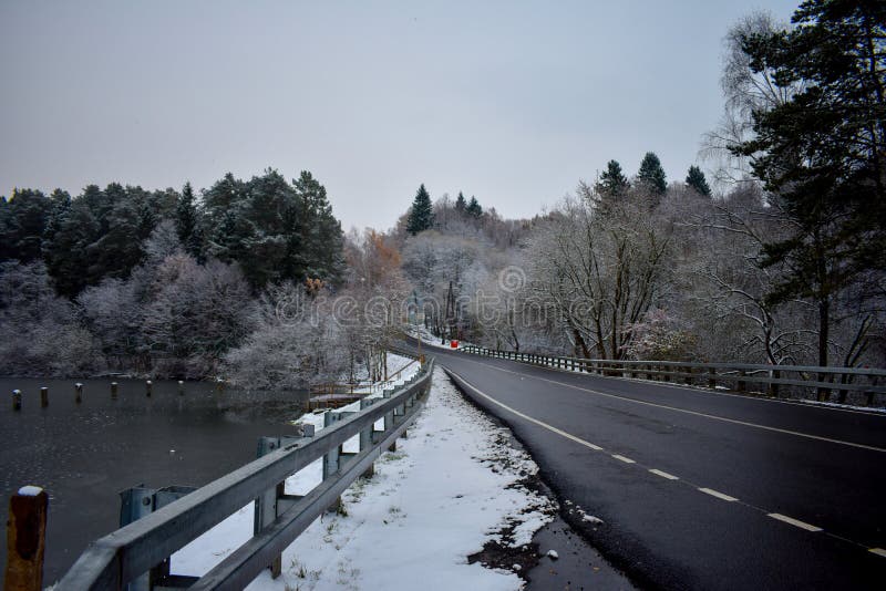 A frozen road stock photo. Image of winter, road, trees - 105009420